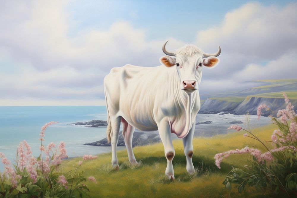 Painting cow field border livestock | Free Photo Illustration - rawpixel