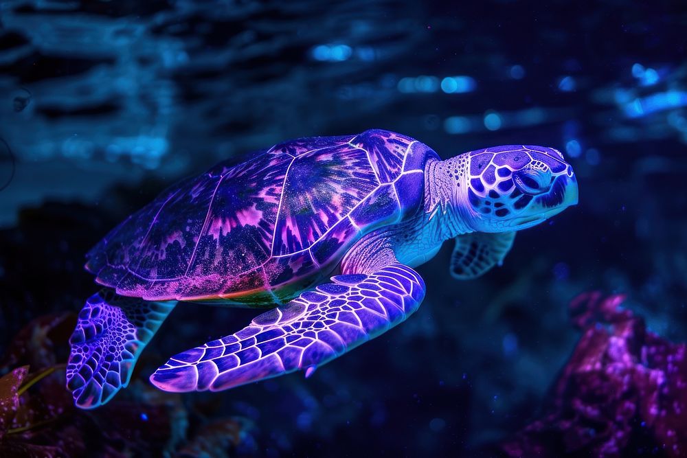 Bioluminescence Sea turtle background sea | Free Photo - rawpixel