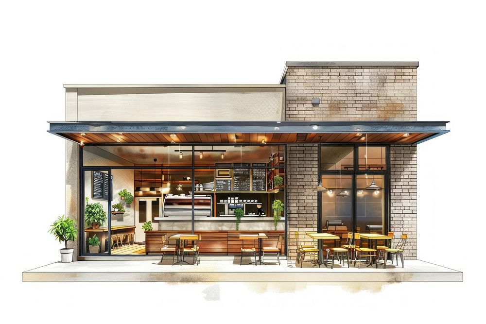 Architecture illustration cafe restaurant building | Free Photo ...