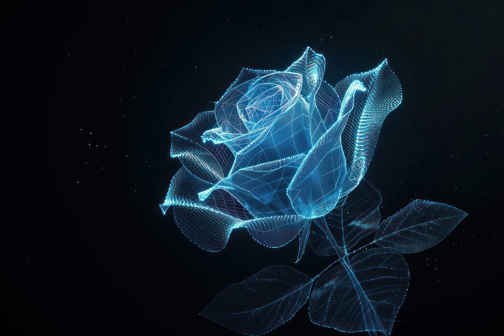 Glowing wireframe rose plant black | Free Photo Illustration - rawpixel