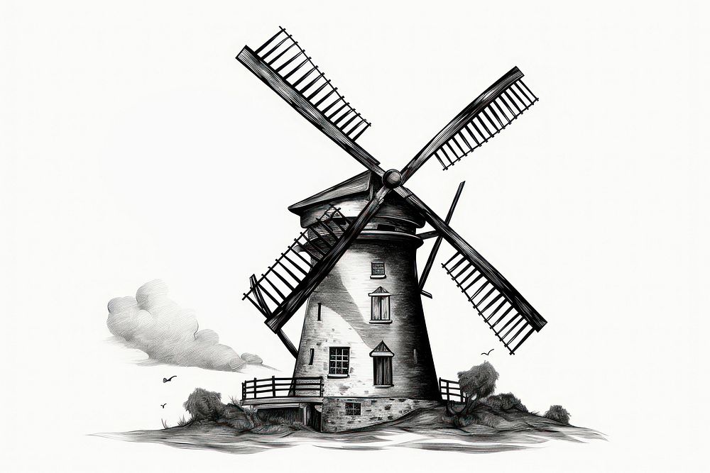 Windmill architecture monochrome watermill. | Premium Photo ...