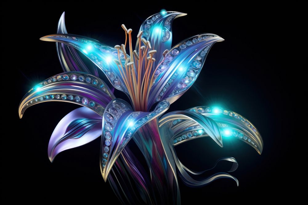 Neon lily flower light plant. | Premium Photo Illustration - rawpixel