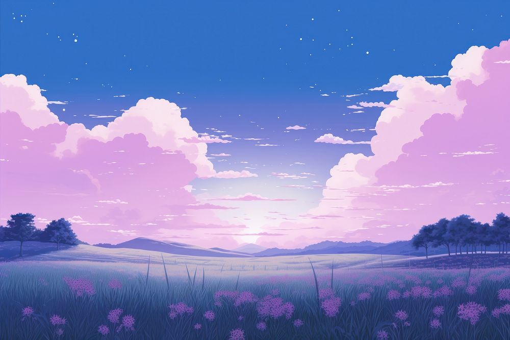 Grassland purple landscape outdoors. | Free Photo Illustration - rawpixel
