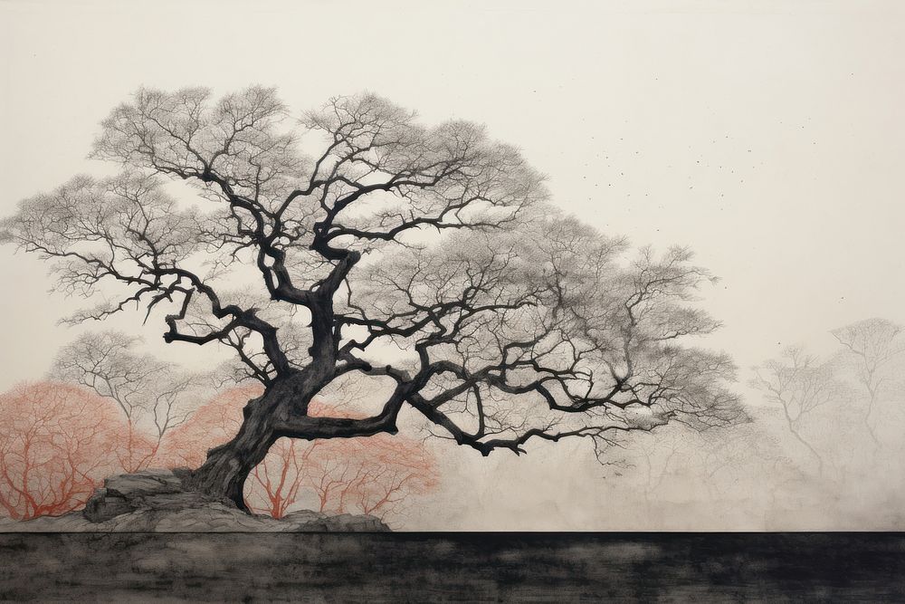 Silkscreen oak tree drawing sketch | Free Photo Illustration - rawpixel