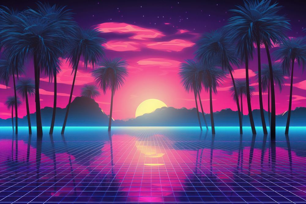 Retrowave lake scenery outdoors nature | Free Photo Illustration - rawpixel