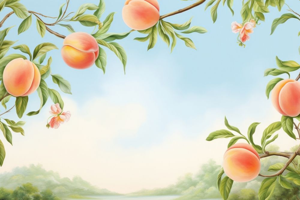Painting peach border plant fruit | Free Photo Illustration - rawpixel