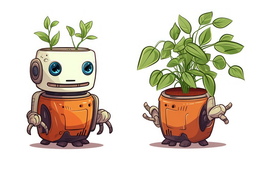 Robotic indoor plant cartoon herbs | Free Photo Illustration - rawpixel