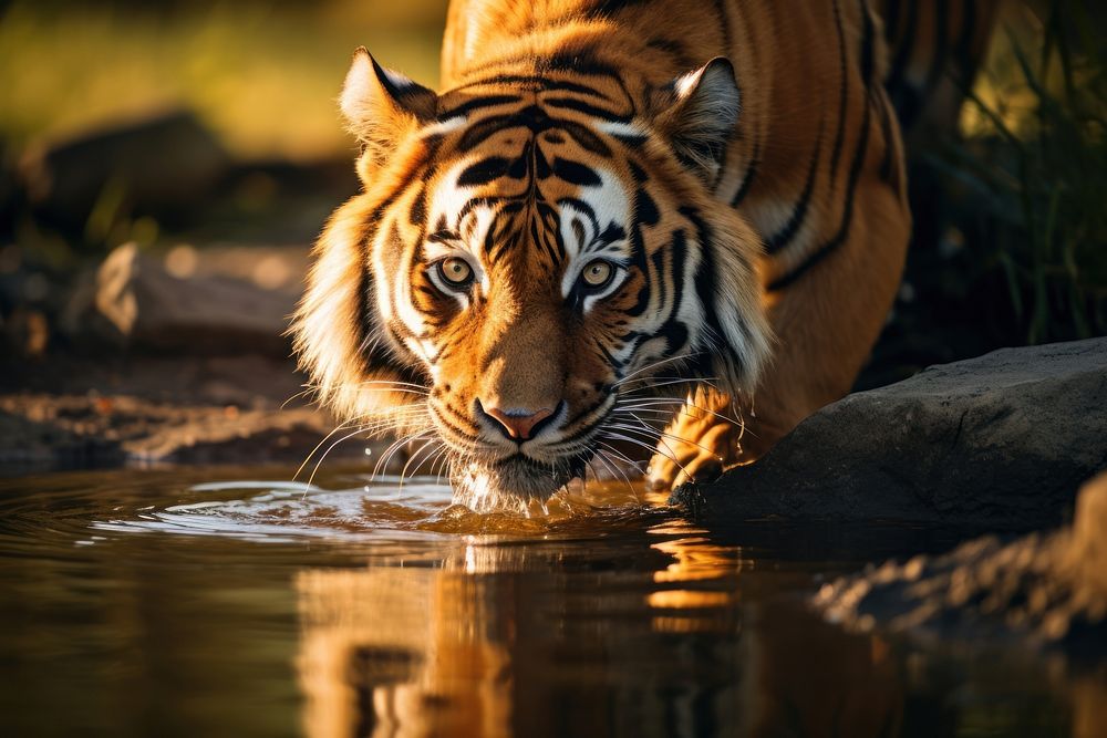 Tiger drinking water wildlife animal | Free Photo - rawpixel