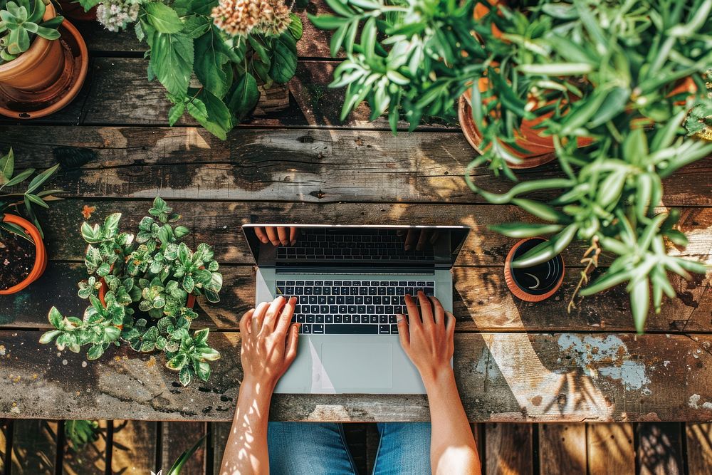 Hands typing laptop outdoors computer | Free Photo - rawpixel