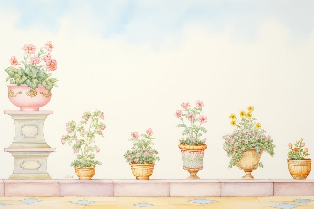 Painting flower pots border plant | Premium Photo Illustration - rawpixel
