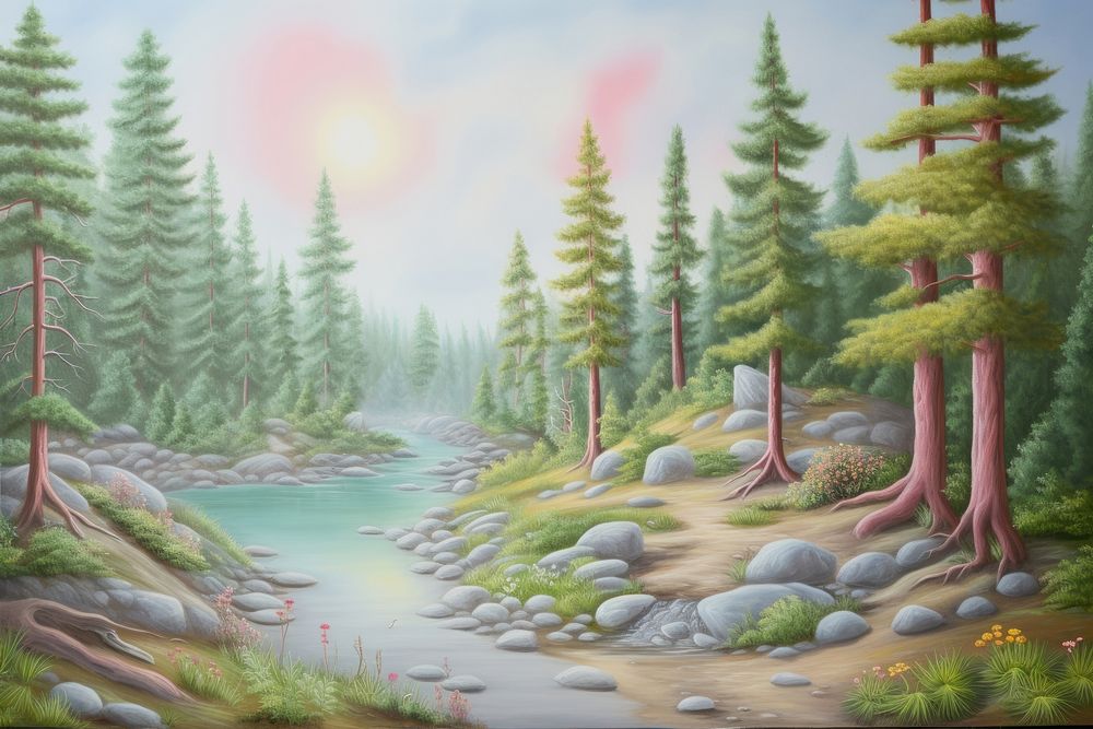 Forest landscape painting wilderness. | Free Photo Illustration - rawpixel