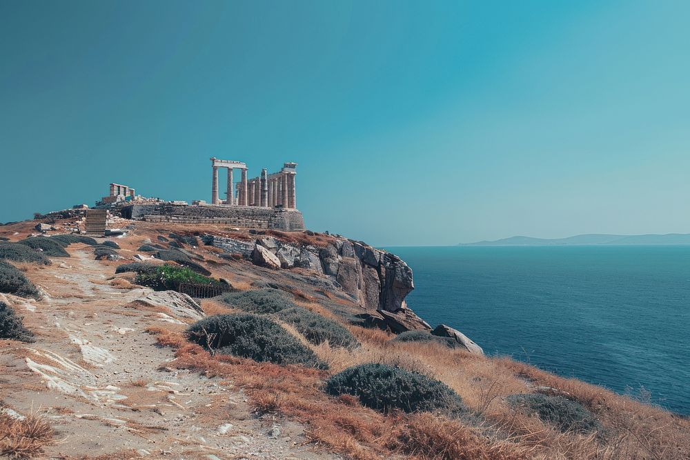 Temple Poseidon architecture building blue | Free Photo - rawpixel