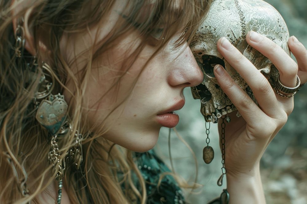 Hand holding human skull portrait | Premium Photo - rawpixel