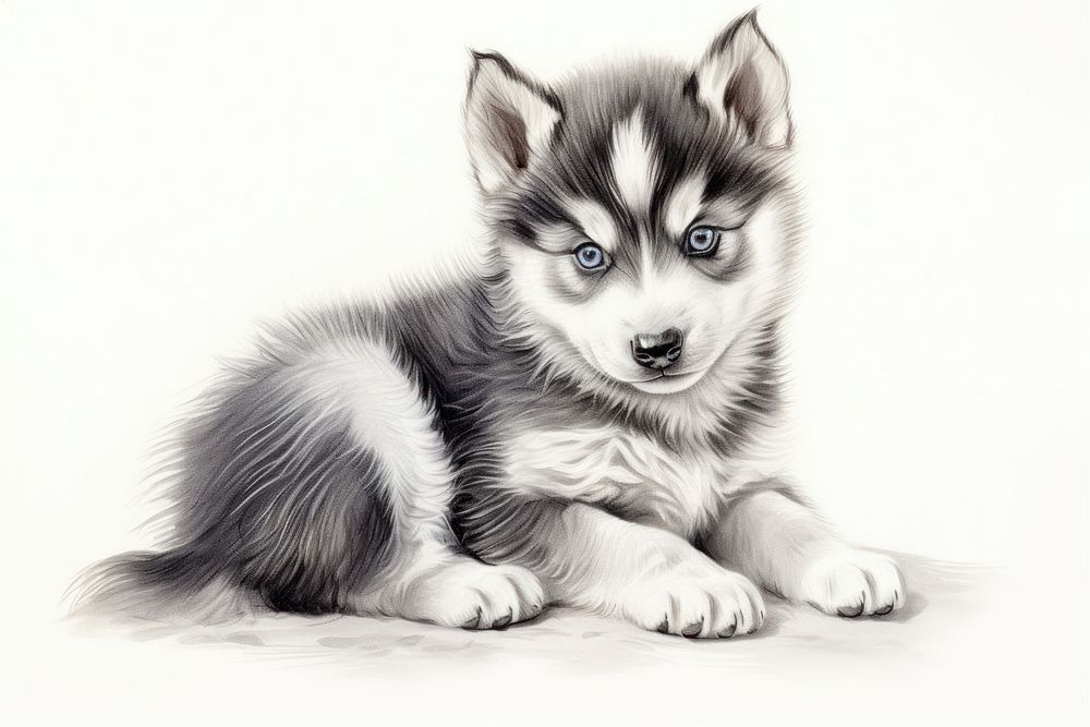Siberian husky puppy happy drawing | Free Photo Illustration - rawpixel