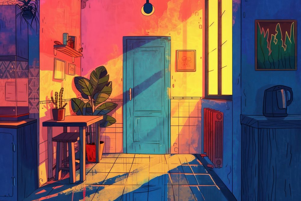 Cute hall way illustration painting | Premium Photo Illustration - rawpixel