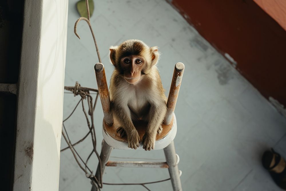 Monkey looking camera chair animal | Premium Photo - rawpixel