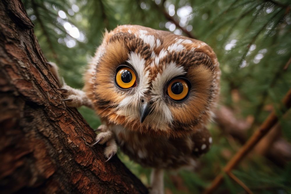 Owl looking camera branch woods | Free Photo - rawpixel