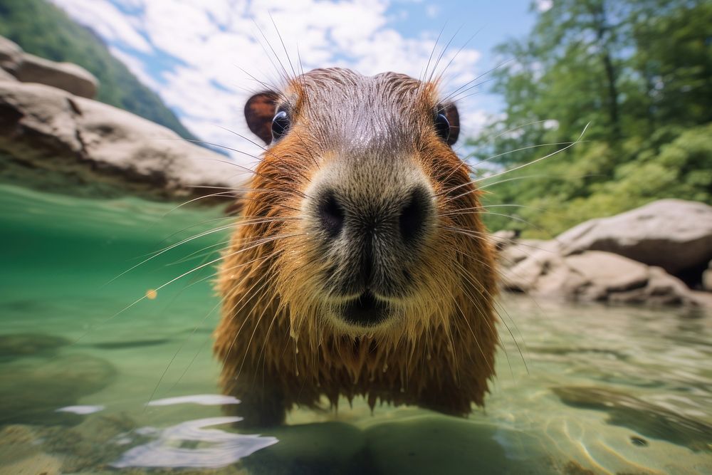 Capybara looking camera onzen animal | Free Photo - rawpixel