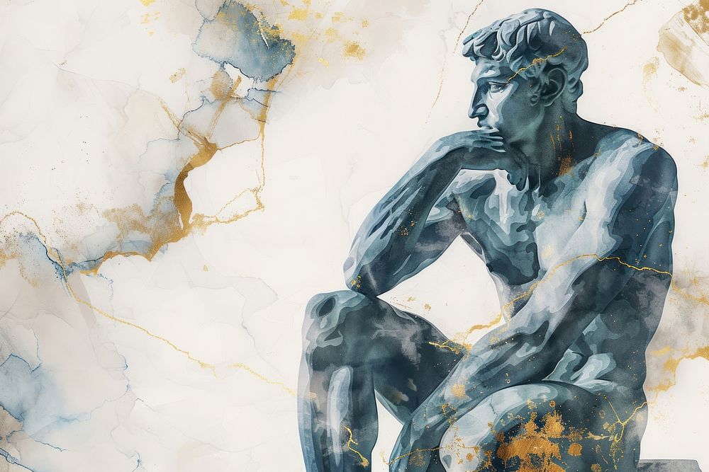 Thinker Sculpture marble watercolor minimal | Free Photo Illustration ...