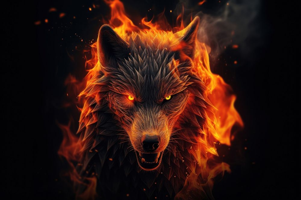 Wolf fire animal mammal. | Premium Photo Illustration - rawpixel