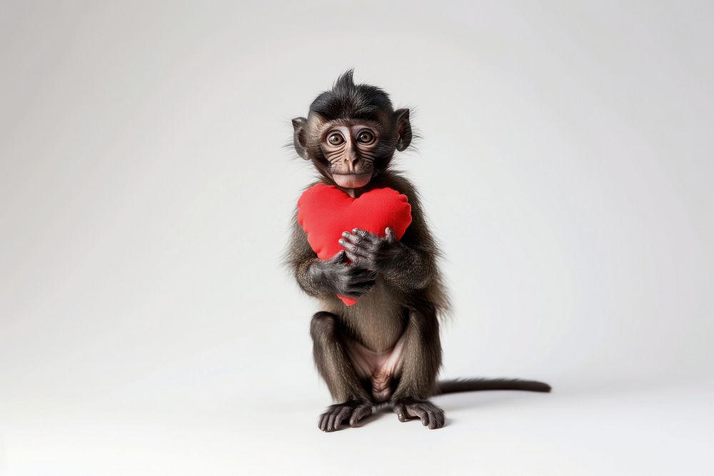 Monkey holding heart pillow animal | Premium Photo - rawpixel