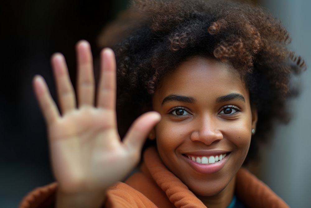 Happy black female waving photography | Free Photo - rawpixel