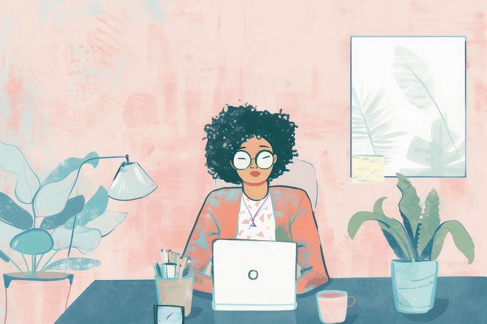 Cute office worker illustration computer | Free Photo Illustration ...