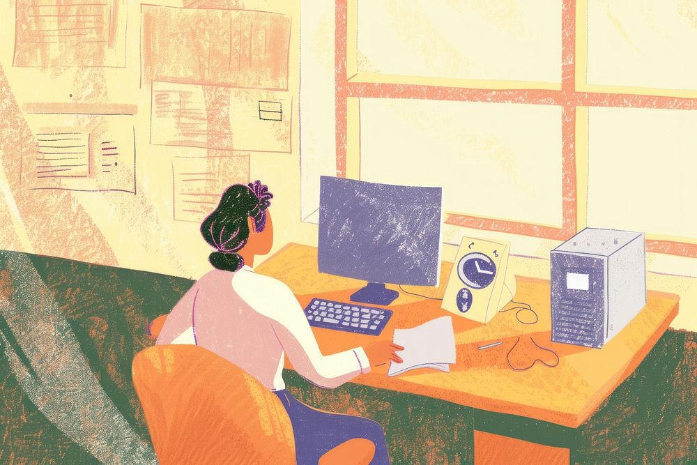 Cute office worker illustration computer | Free Photo Illustration ...