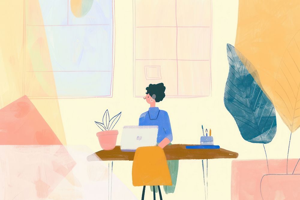 Cute office worker illustration furniture | Premium Photo Illustration ...