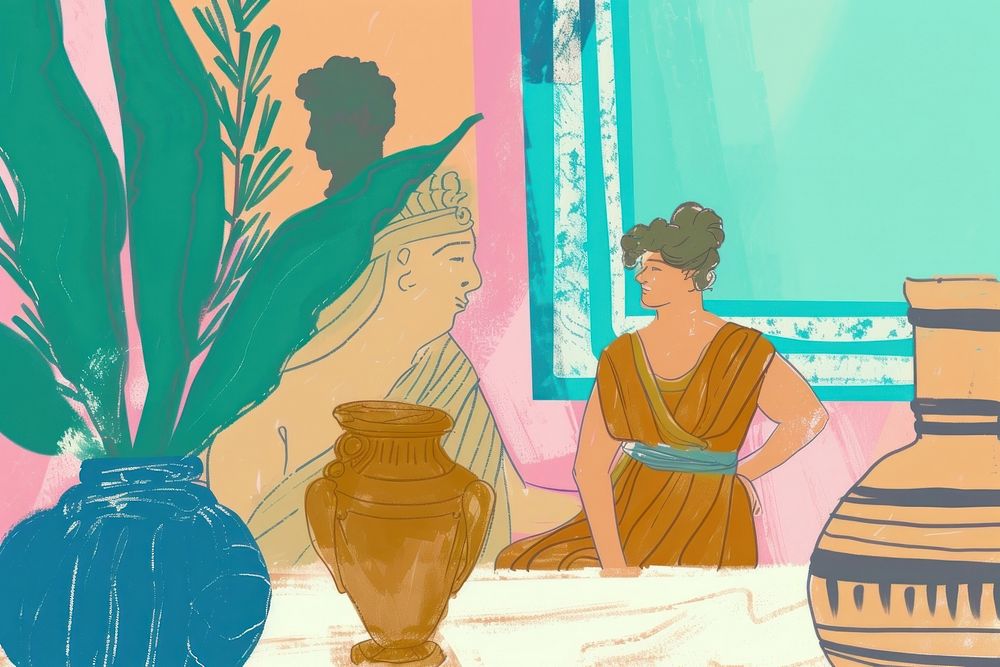 Cute ancient greece illustration painting | Premium Photo Illustration ...