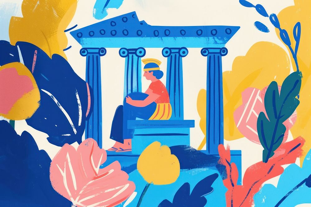 Cute ancient greece illustration painting | Premium Photo Illustration ...