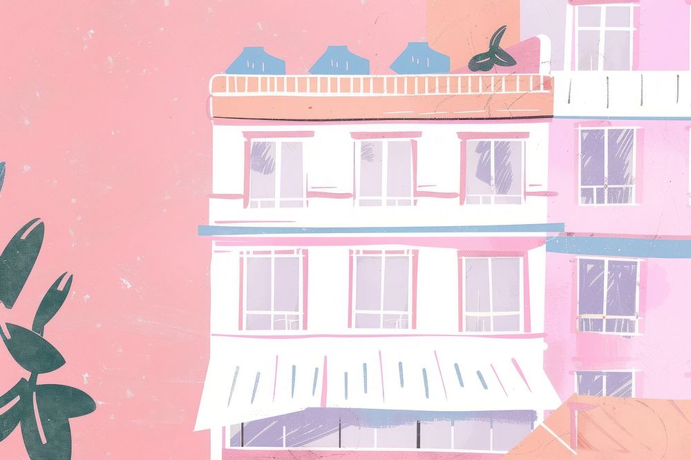 Cute hotel illustration architecture building | Free Photo Illustration ...
