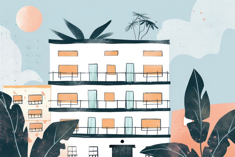 Cute hotel illustration architecture building | Premium Photo ...
