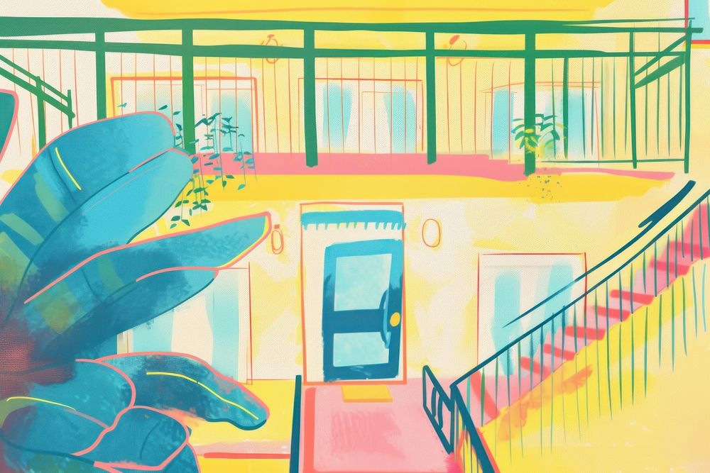 Cute hotel illustration architecture staircase | Premium Photo ...