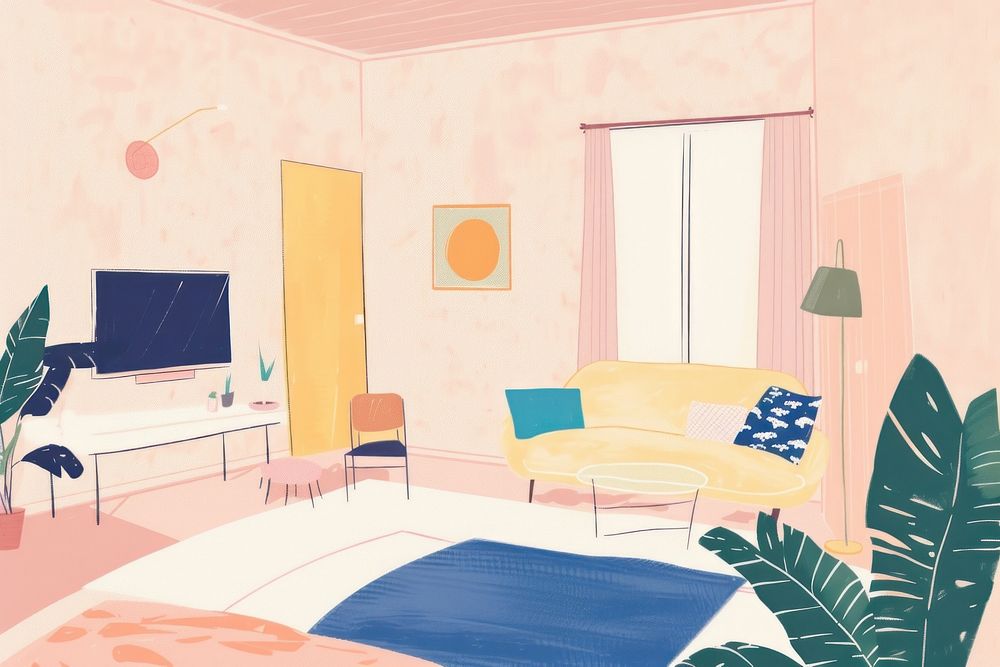 Cute hotel illustration architecture furniture | Free Photo ...