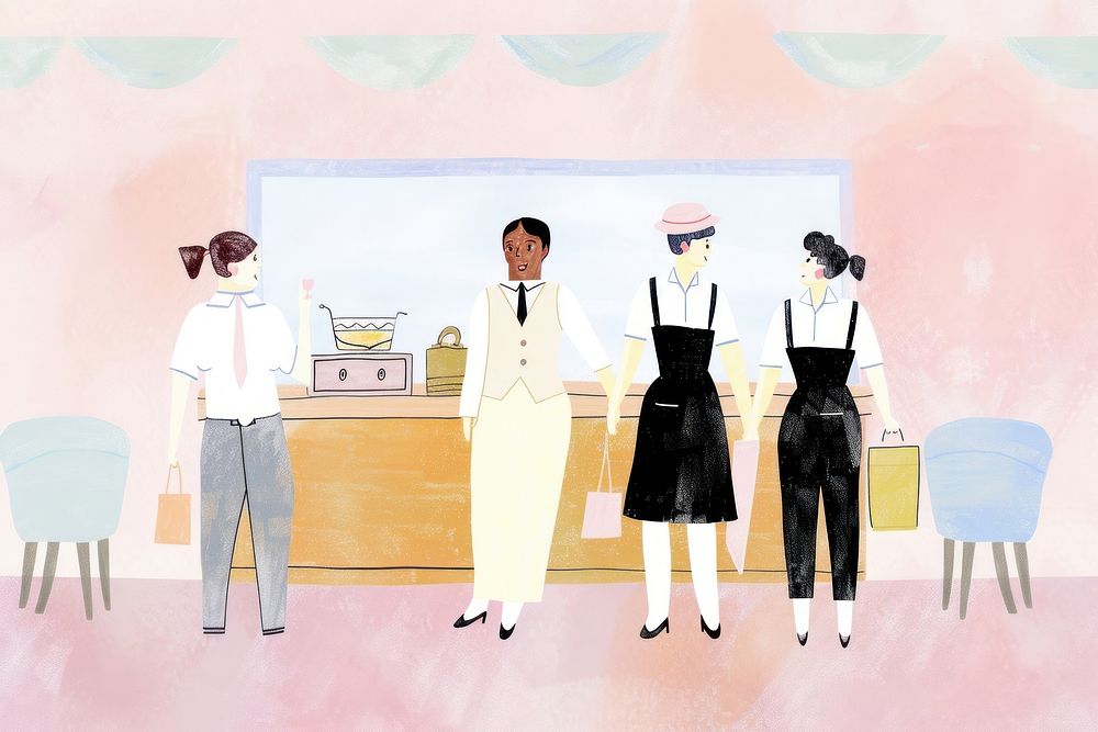 Cute hotel staff illustration togetherness | Premium Photo Illustration ...
