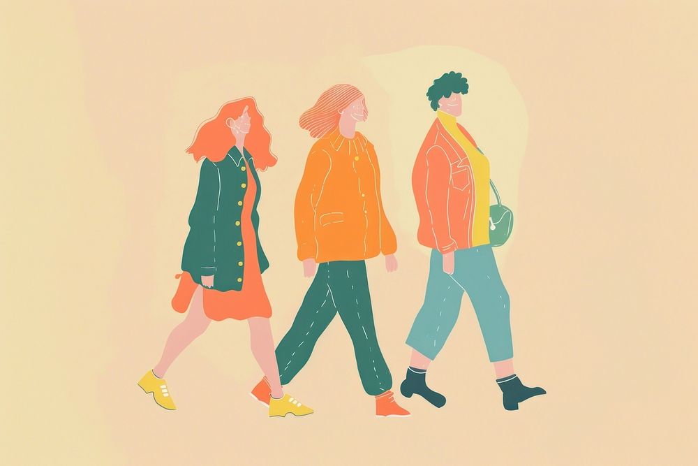 Cute people walking illustration painting | Free Photo Illustration ...