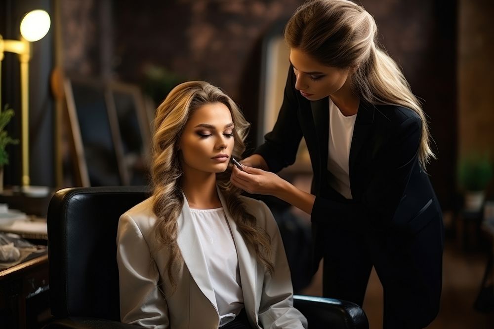 Young woman portrait sitting makeup. | Premium Photo Illustration ...