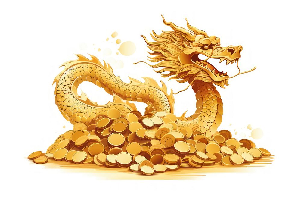 Golden coins dragon chinese dragon | Free Photo Illustration - rawpixel