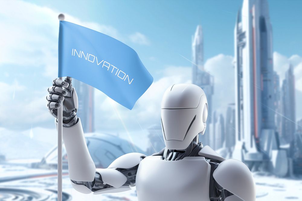 Robot holding flag mockup psd | Premium PSD Mockup - rawpixel