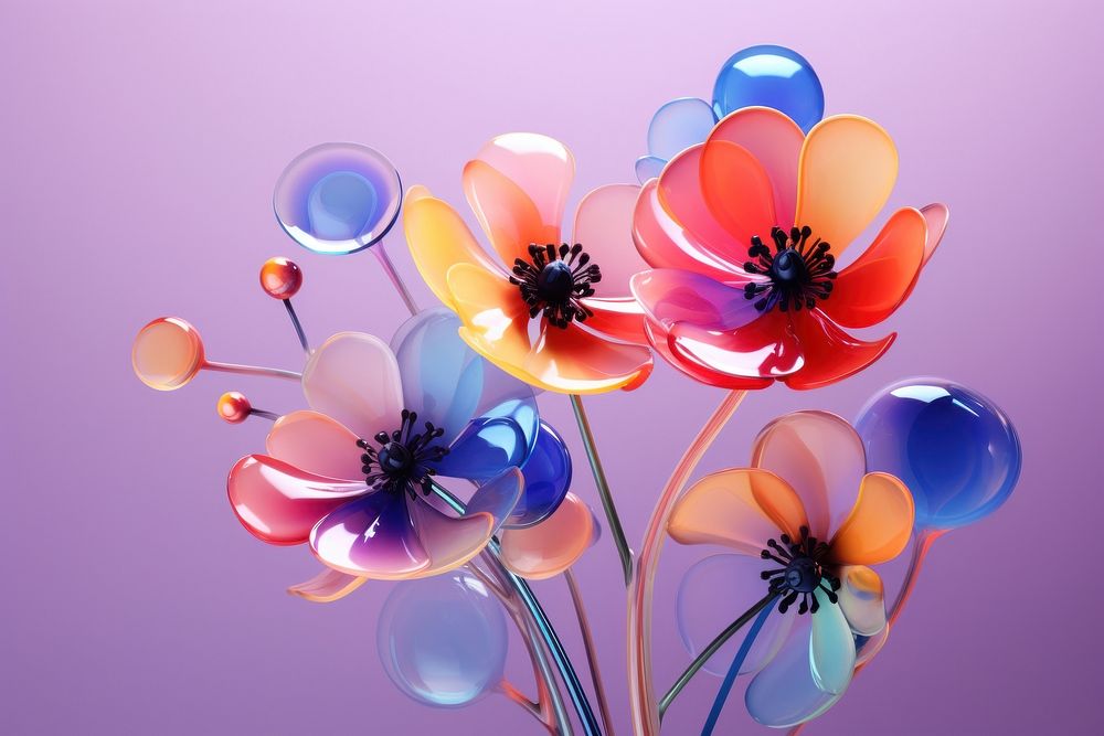 Multicolor glass CGI flowers purple | Free Photo Illustration - rawpixel