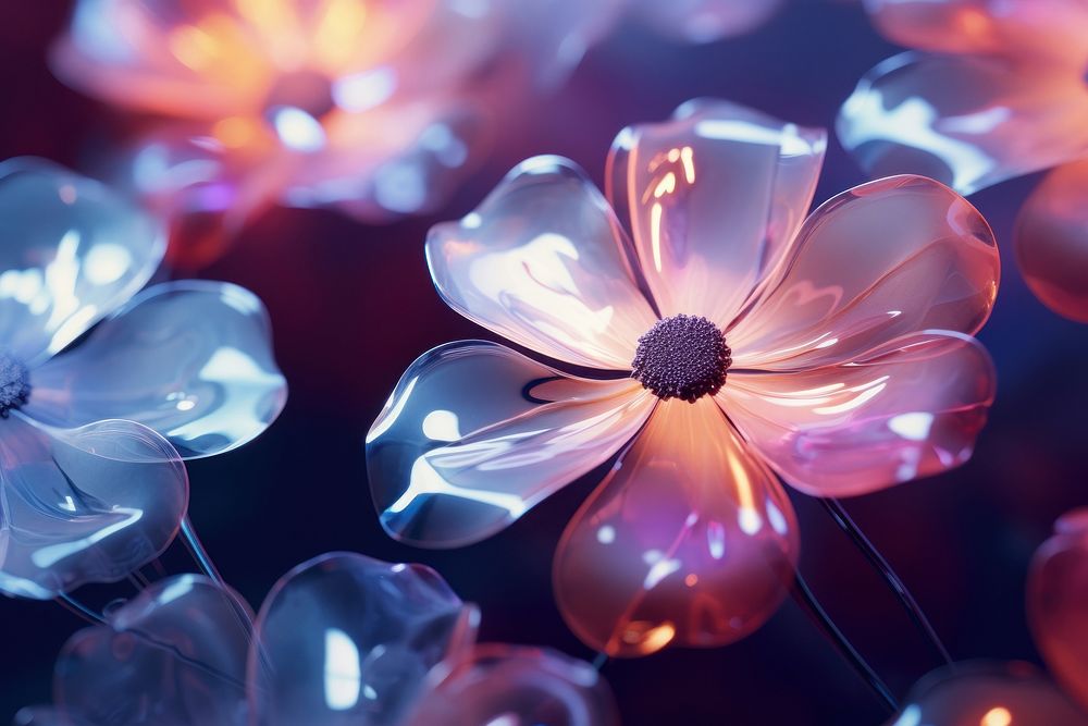 Multicolor glass CGI flowers purple | Free Photo Illustration - rawpixel