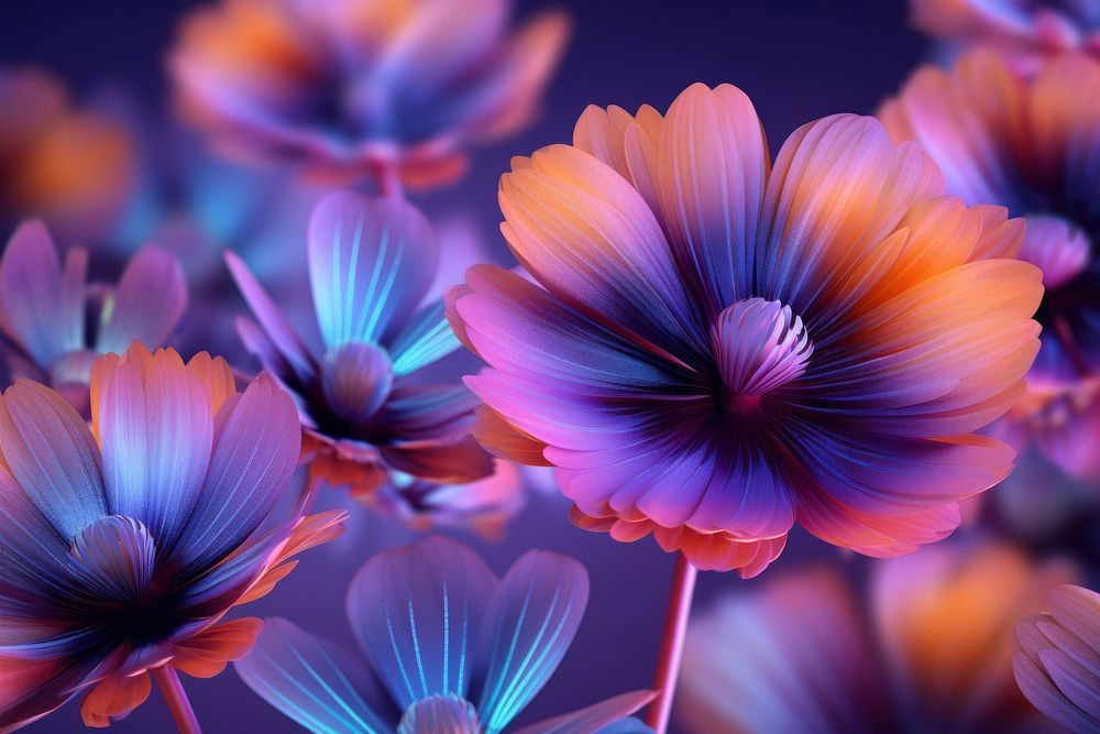 Neon multicoloured flowers purple background | Free Photo Illustration ...