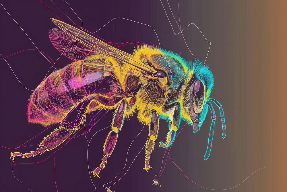Continuous line drawing bee animal | Free Photo Illustration - rawpixel