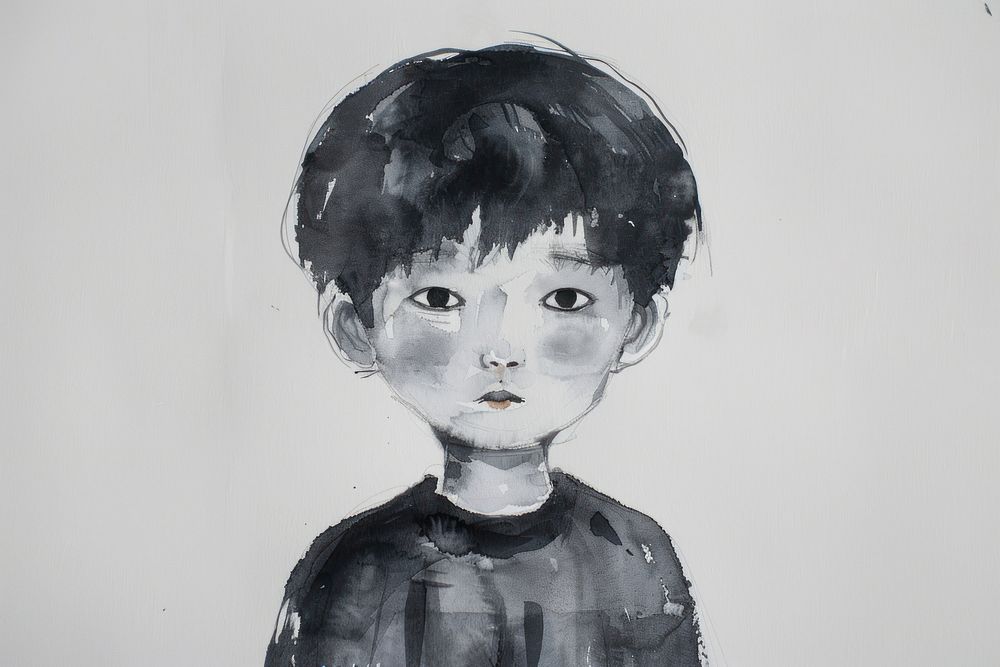 Monochromatic chinese boy painting portrait | Premium Photo ...