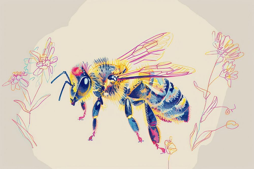 Single line drawing bee animal | Premium Photo Illustration - rawpixel