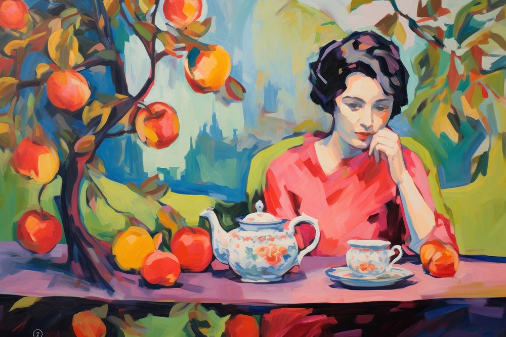 Afternoon tea painting apple cup. | Premium Photo Illustration - rawpixel