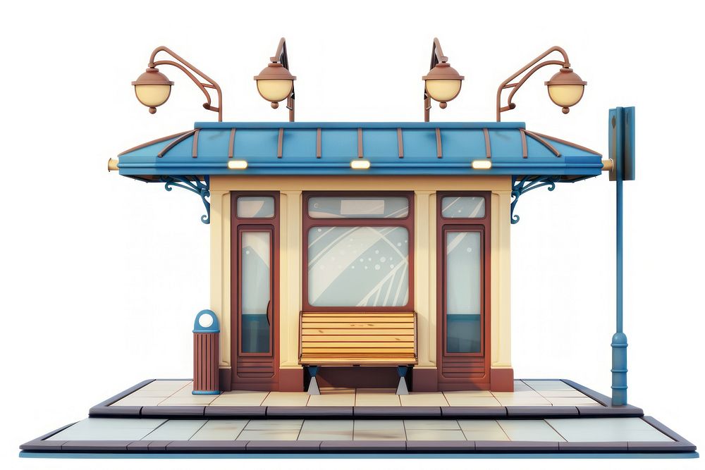 Cartoon bus stop architecture building | Free Photo Illustration - rawpixel