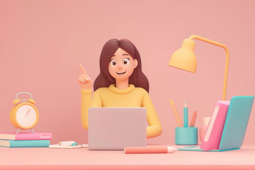 Woman sitting desk cartoon laptop | Free Photo Illustration - rawpixel