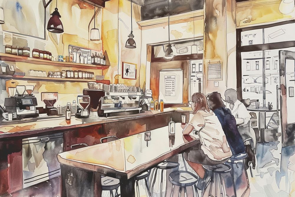 Busy coffee shop art architecture | Free Photo Illustration - rawpixel
